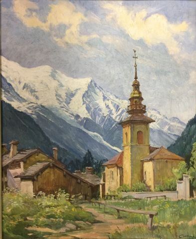 Adolphe Cossard | Le Massif du Mont-Blanc vu de l'église d'Argentières ...