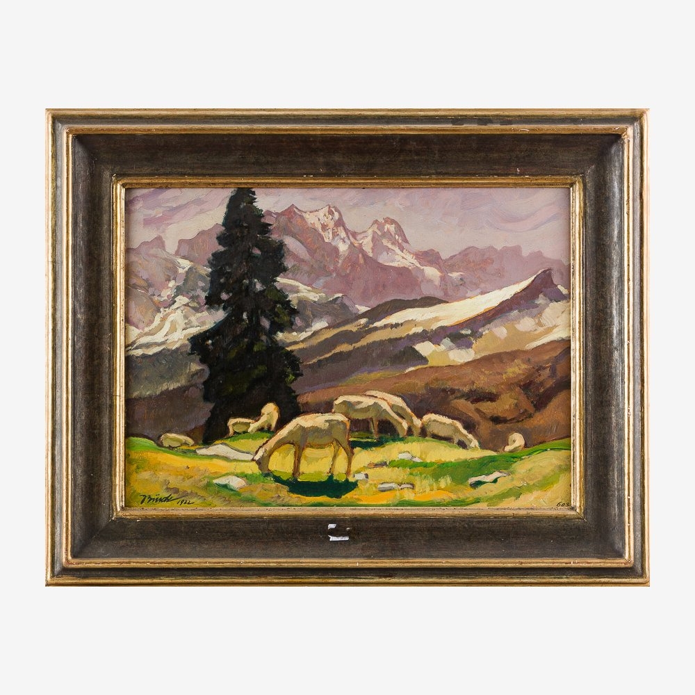 Paul Burck | Grasende Schafe auf Almwiese (1922) | MutualArt