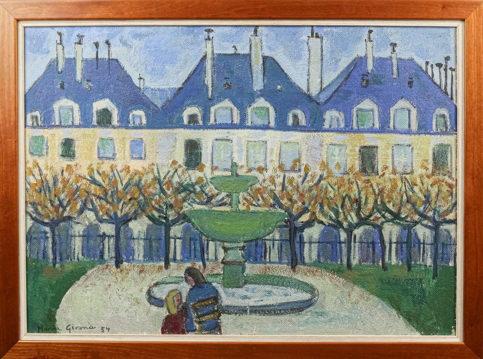 María Girona Benet | Plaza con surtidor y figuras | MutualArt