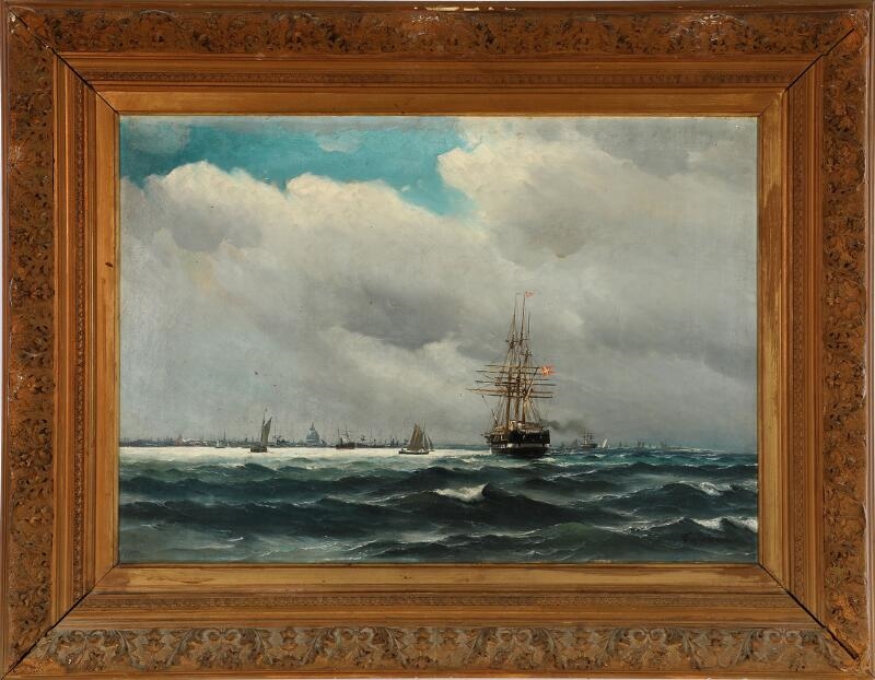 Vilhelm Bille | Seascape with numerous sailing ships and boats outside ...