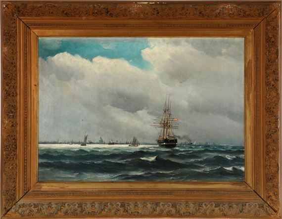 Vilhelm Bille | Seascape with numerous sailing ships and boats outside ...