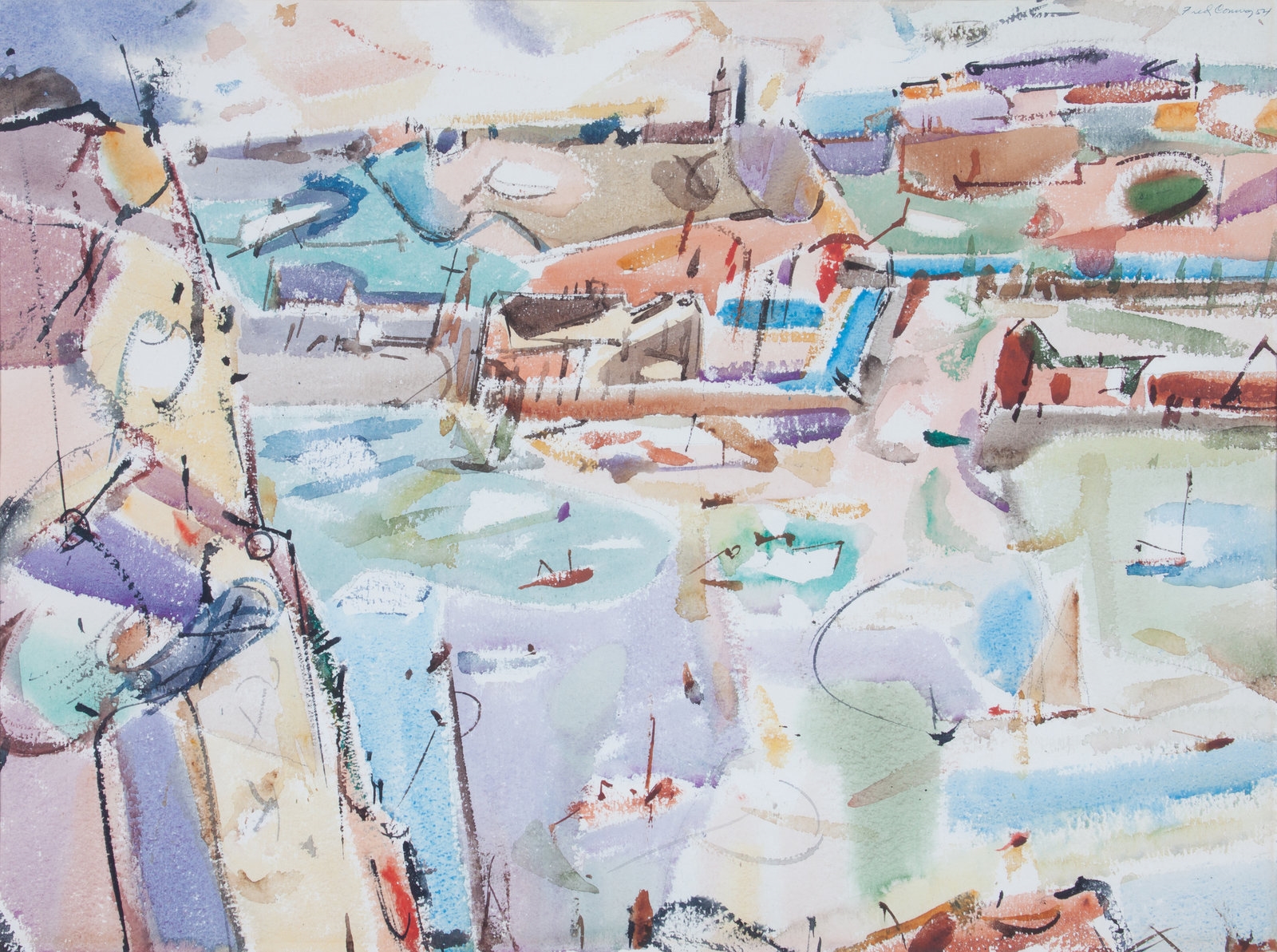 Fred Conway | Harbor Scene, (1954) | MutualArt