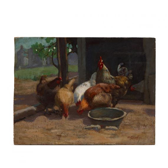 Walter Douglas | Rooster and Hens in a Barnyard (A Double-Sided ...