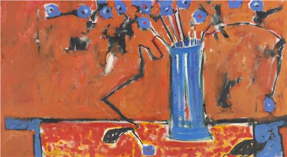 Roberto Notarfrancesco | Violetas en fondo rojo (1997) | MutualArt