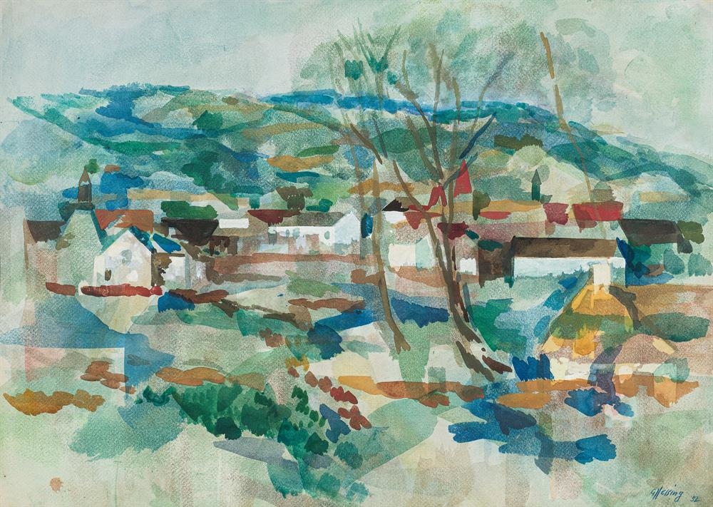 Gustav Hessing | Village landscape (1952) | MutualArt