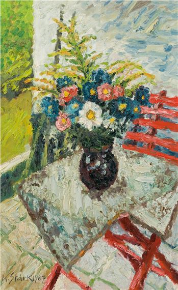 Karl Stark | Flower bouquet on a garden table (1987) | MutualArt