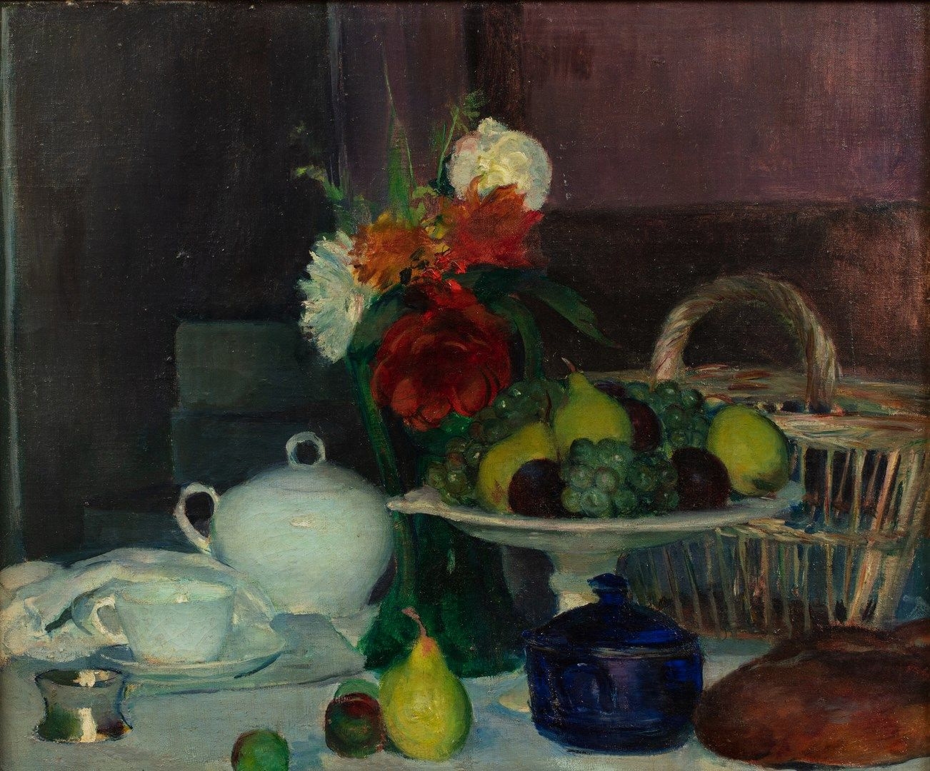 Henri Ottmann | Still life with a bouquet and a fruit bowl (1920 ...