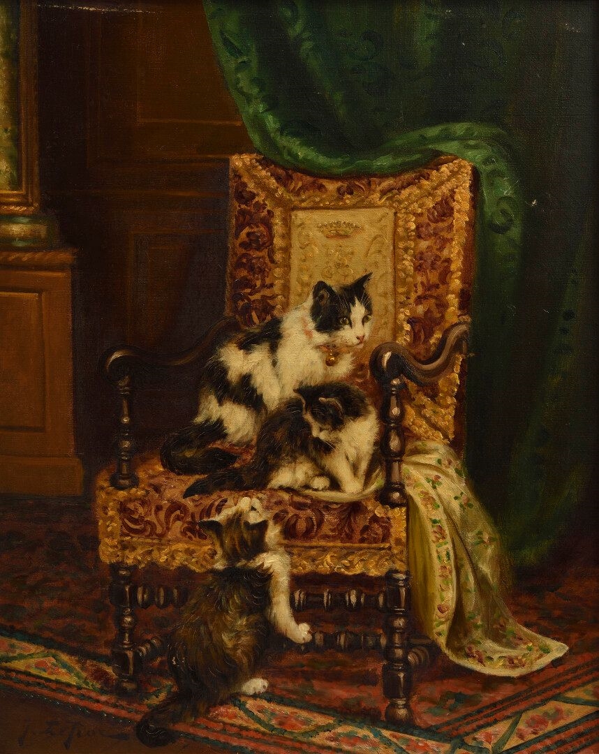 Jules Leroy | Cats playing on an armchair | MutualArt