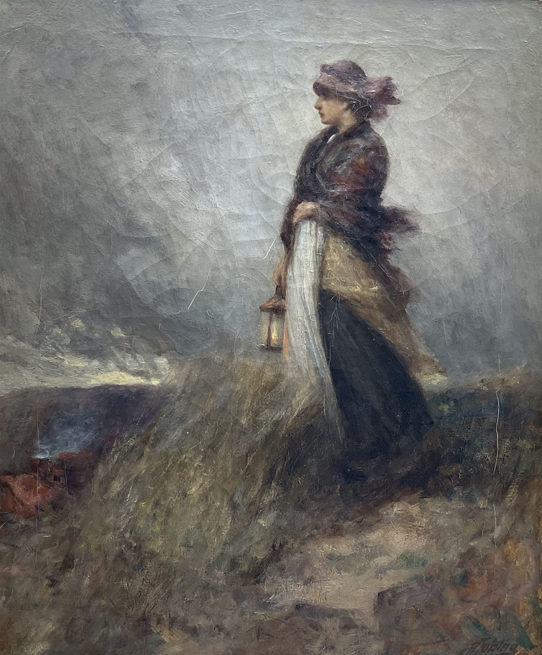 Robert Jobling | Fisher Girl standing on the Lookout Staithes | MutualArt