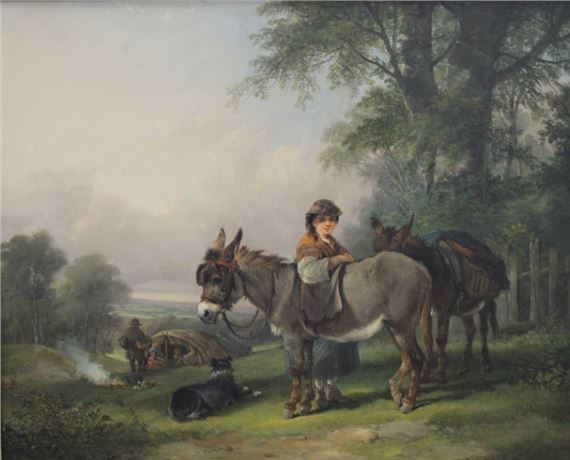 Henry Shayer | A Gypsy Girl with her Donkeys | MutualArt