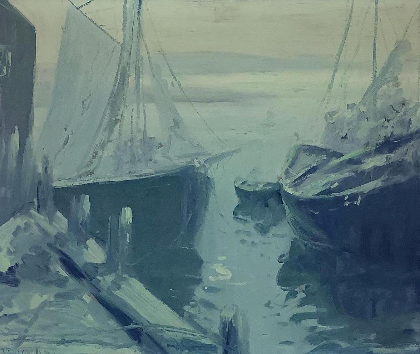 Cesare Ricciardi | Coastal landscape of sailboats at dock (31) | MutualArt