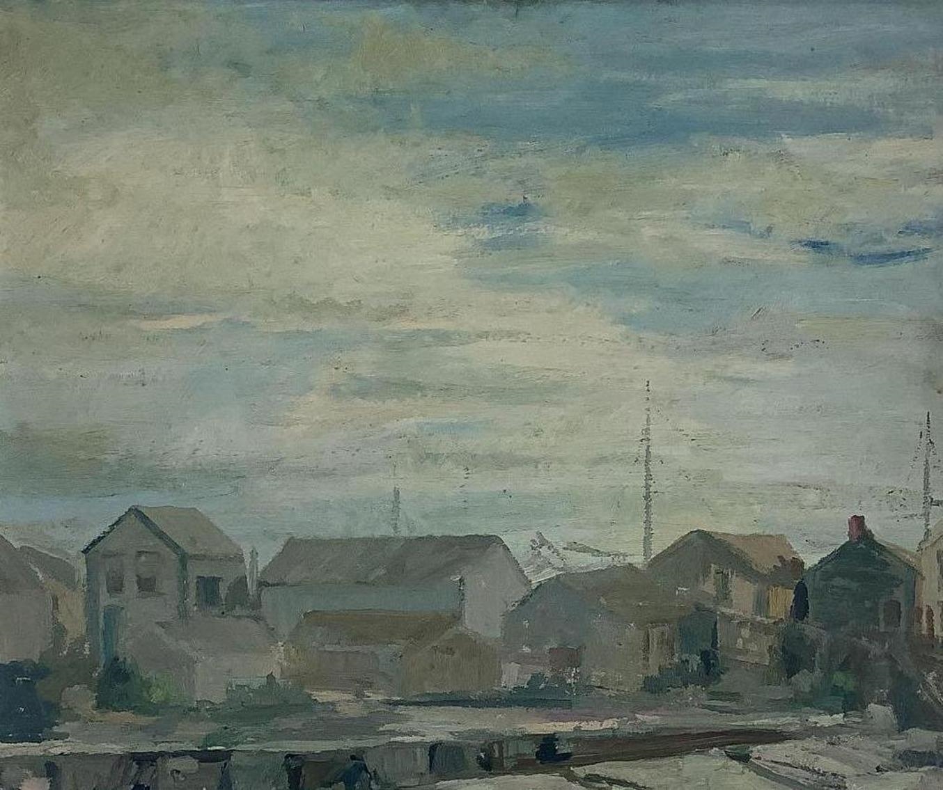 Cesare Ricciardi | Harbor town with boat masts in the background (31 ...