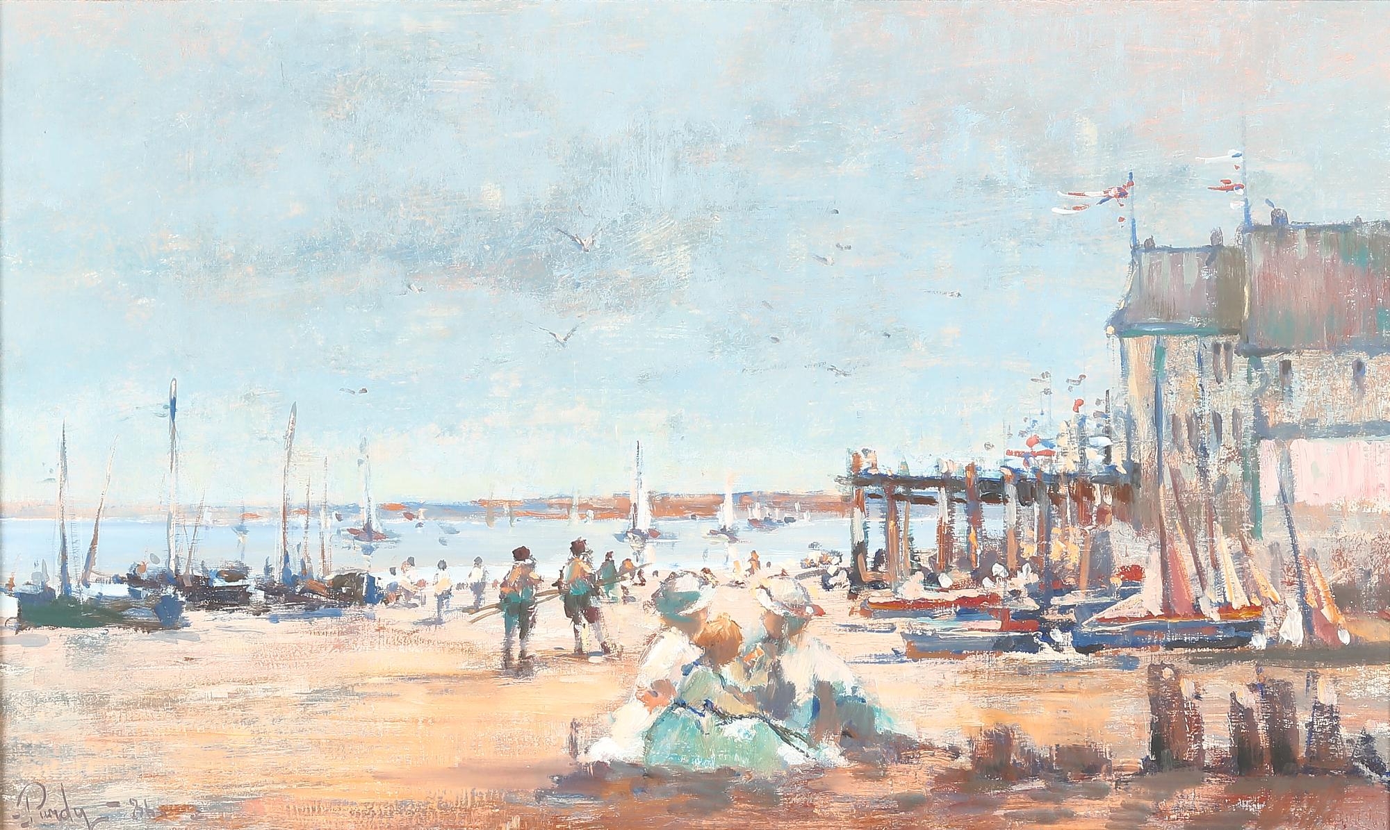 Donald Roy Purdy | Boats and figures on a beach (1986) | MutualArt