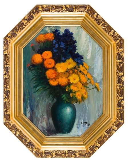 Adolf Behrmann | Orange and sapphire flowers in a vase | MutualArt