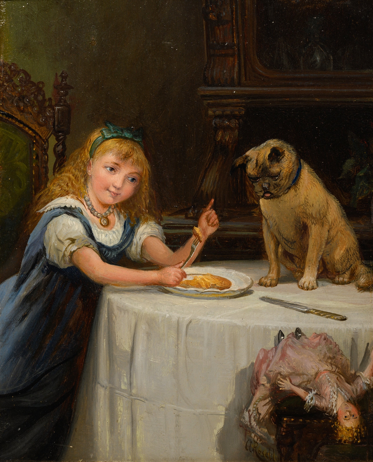 Alexander Rosell | Child Playing with Her Dog (Circa 1880) | MutualArt