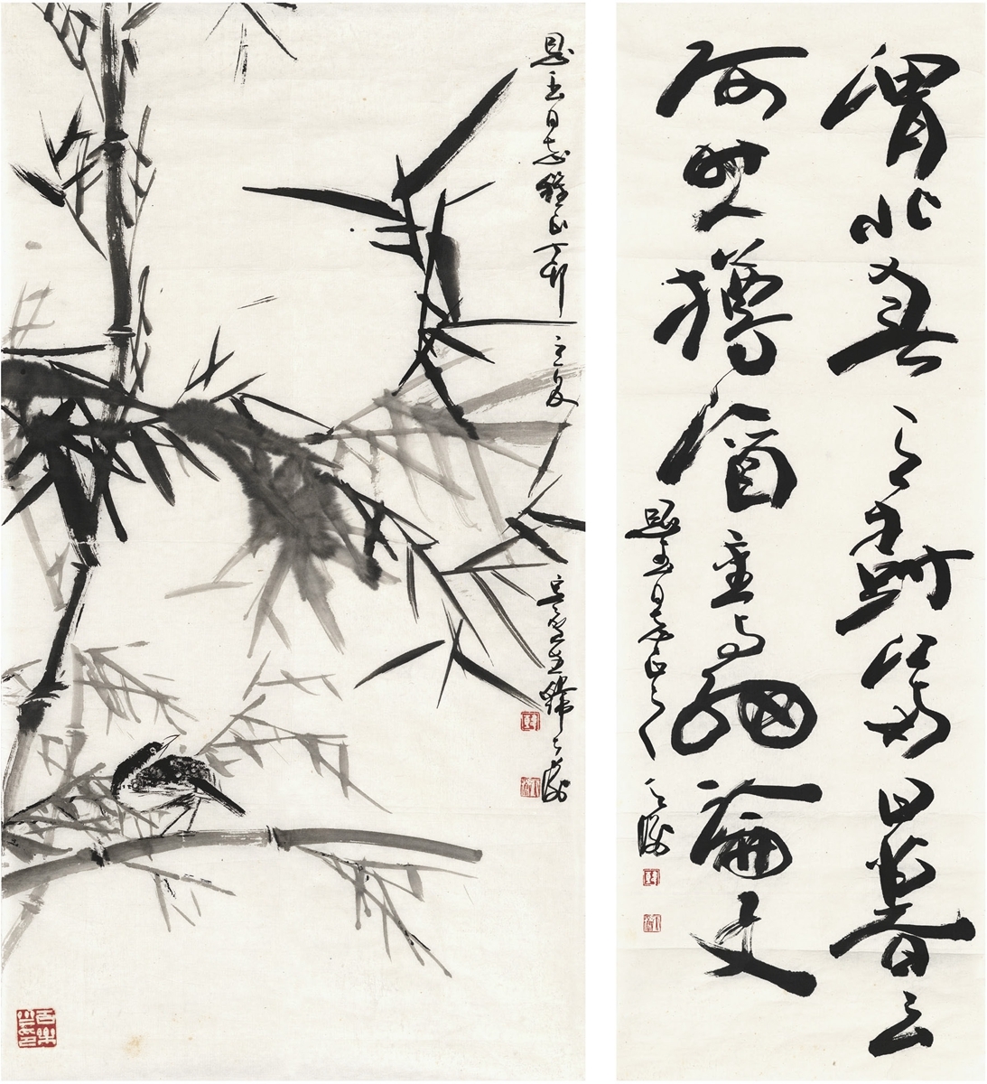 Han Tian Heng | FIVE-CHARACTER POEM IN CURSIVE SCRIPT·BAMBOO AND BIRD ...