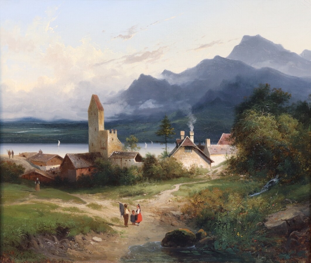 Louis Auguste Lapito | Animated scene on the shores of Lake Brientz ...