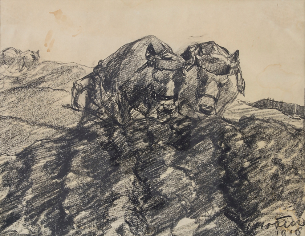 Otto Dill | Bauer pflügt Acker mit Kühen (1916) | MutualArt