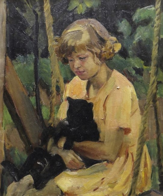 Evan Walters | Portrait of a young girl seated in a swing with black ...