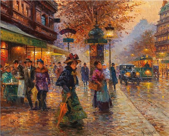 Detlev Nitschke | A Lively Scene on the Boulevard at Night | MutualArt