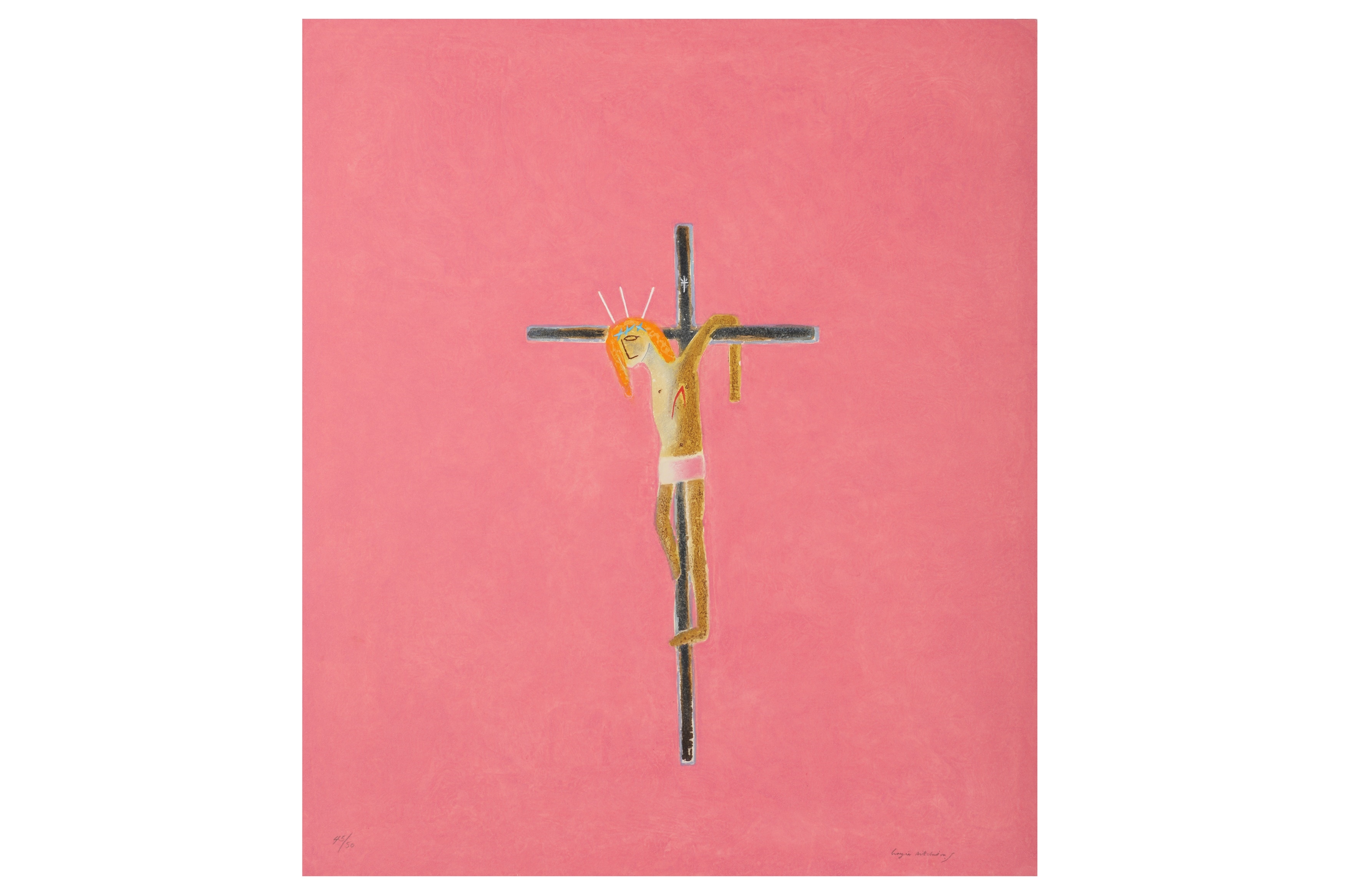 Craigie Aitchison | Pink crucifixion | MutualArt