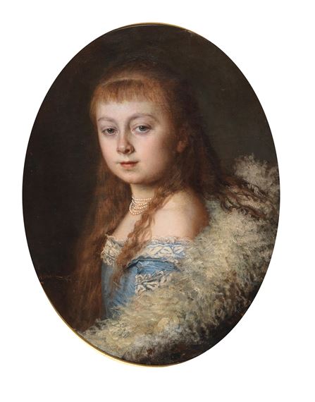 Leopold Horowitz | Portrait of a Girl in a Blue Dress and Pearl ...