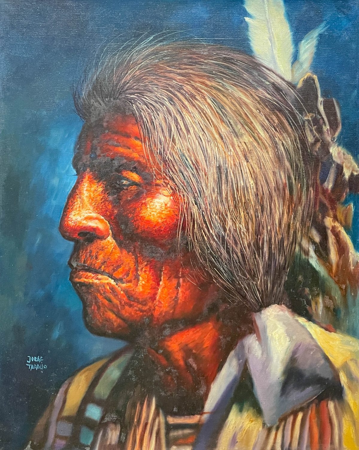 Jorge Tarallo | Native American with Blue Background | MutualArt