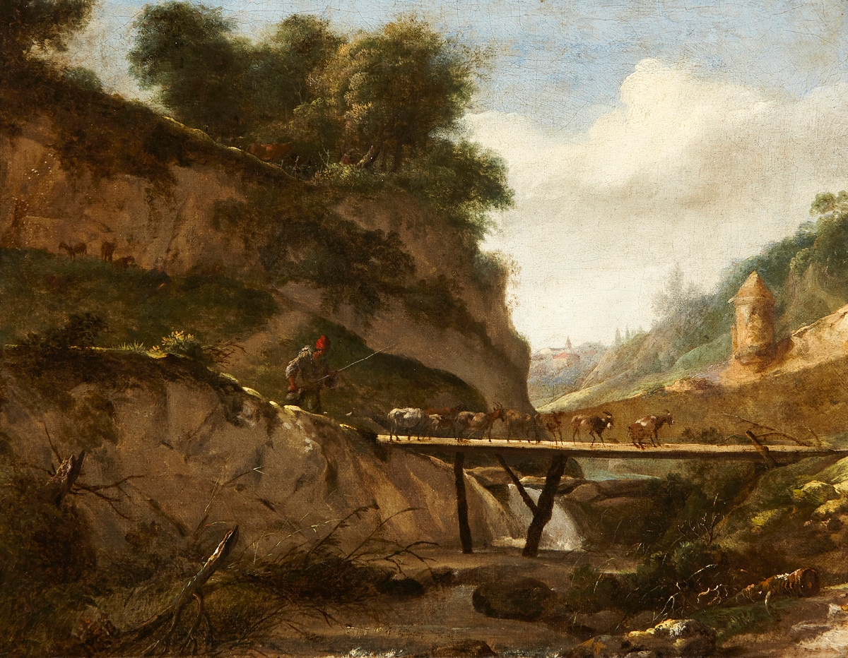 Adam Pynacker | Geiten op de Brug | MutualArt
