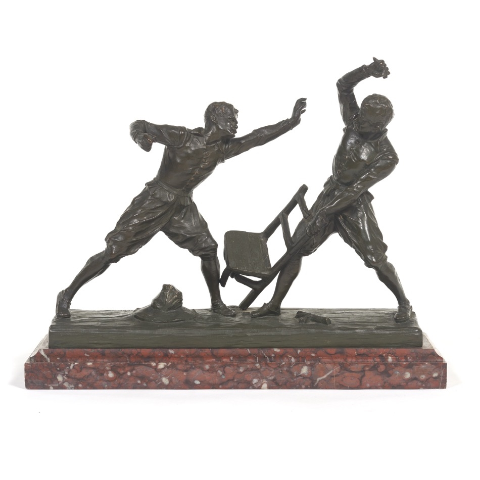 Édouard Drouot | Cast bronze sculpture of two men fighting | MutualArt