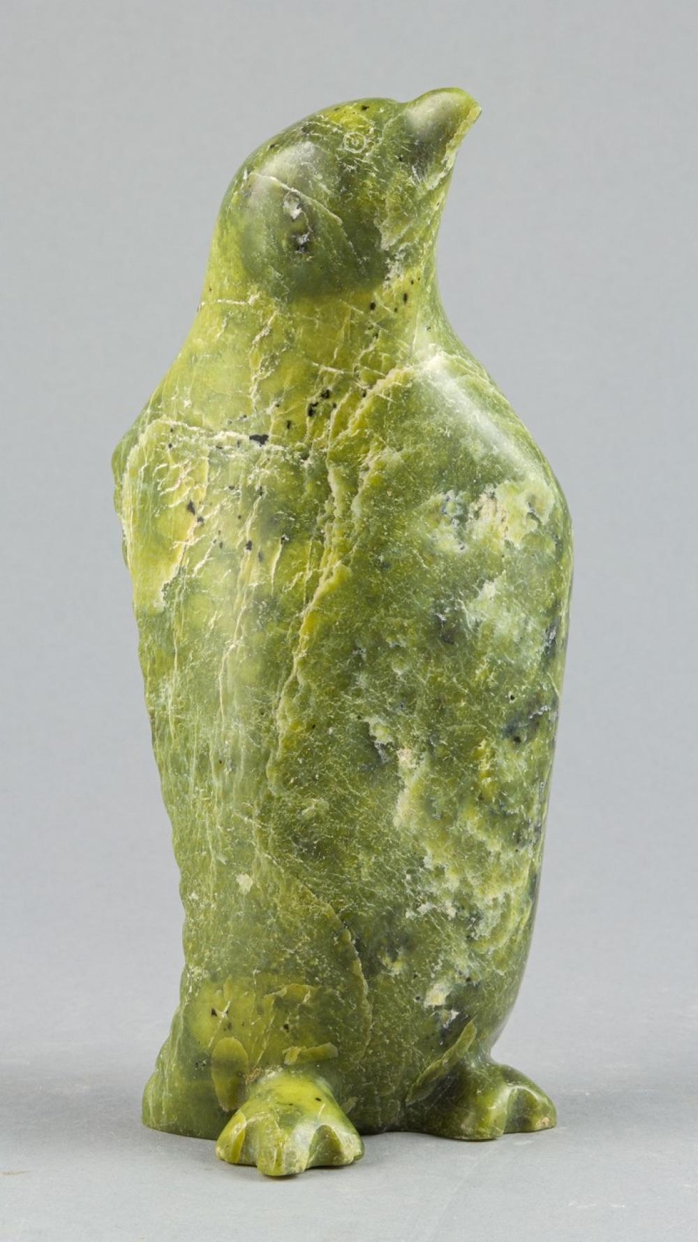 Enook Manomie | a green stone carving of a bird | MutualArt