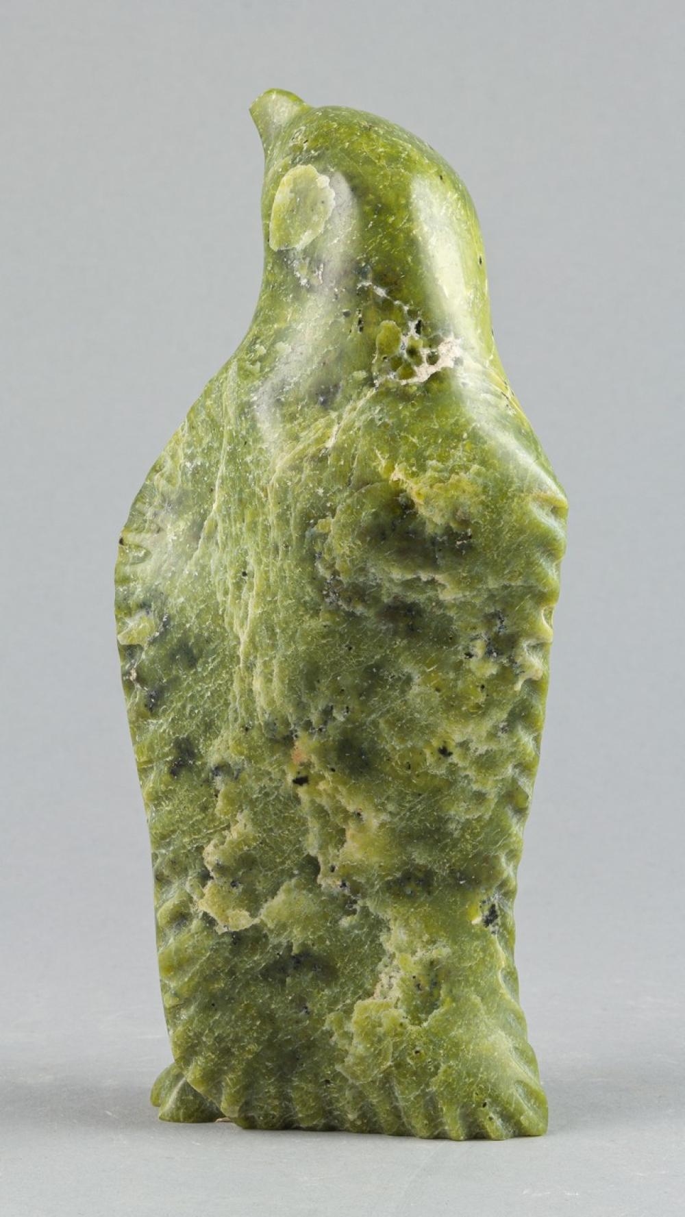 Enook Manomie | a green stone carving of a bird | MutualArt