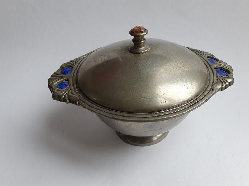 Mogens Ballin | Pewter bonbonniere inlaid with blue enamel | MutualArt