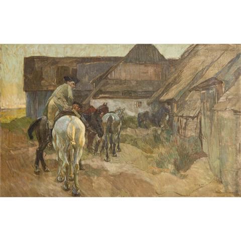 Robert Von Haug | Rider in front of a homestead (1908) | MutualArt