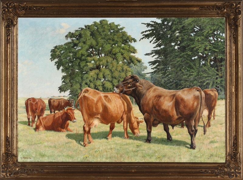 Carl Hertz | Meadow with grazing cattle (1946) | MutualArt