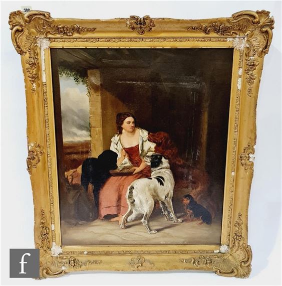 Edwin Landseer | A maid with dogs in a stable interior | MutualArt