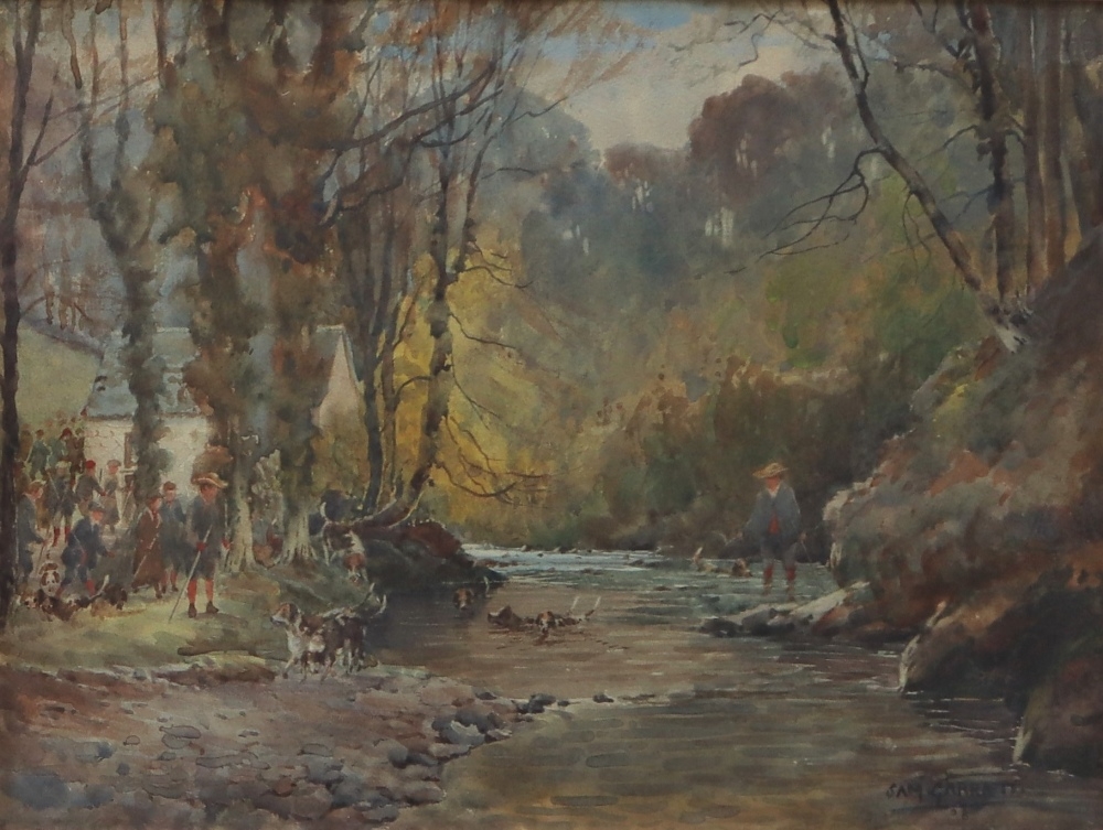 Sam Garratt | Mink hounds in a river | MutualArt