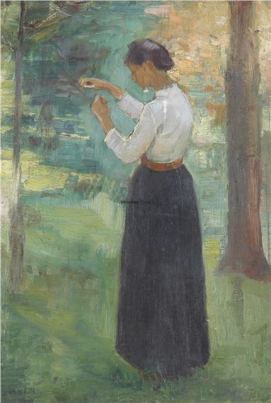 Ludwig von Hofmann | Eleonore von Hofmann unter einem Baum im Garten ...