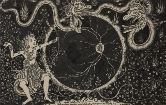 Balinese School 20th Century | figure shooting a dragon with a bow and ...