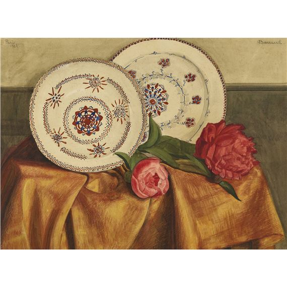 Aime Barraud | Stillleben mit Bauernkeramik und Pfingstrosen (1928 ...