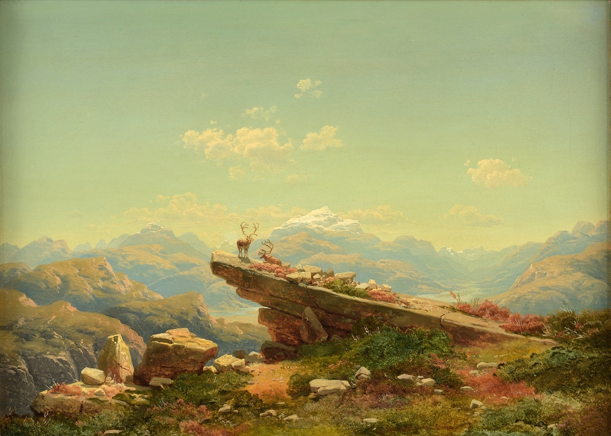 Georg Eduard Otto Saal | Landschaft mit Rentieren (1863) | MutualArt
