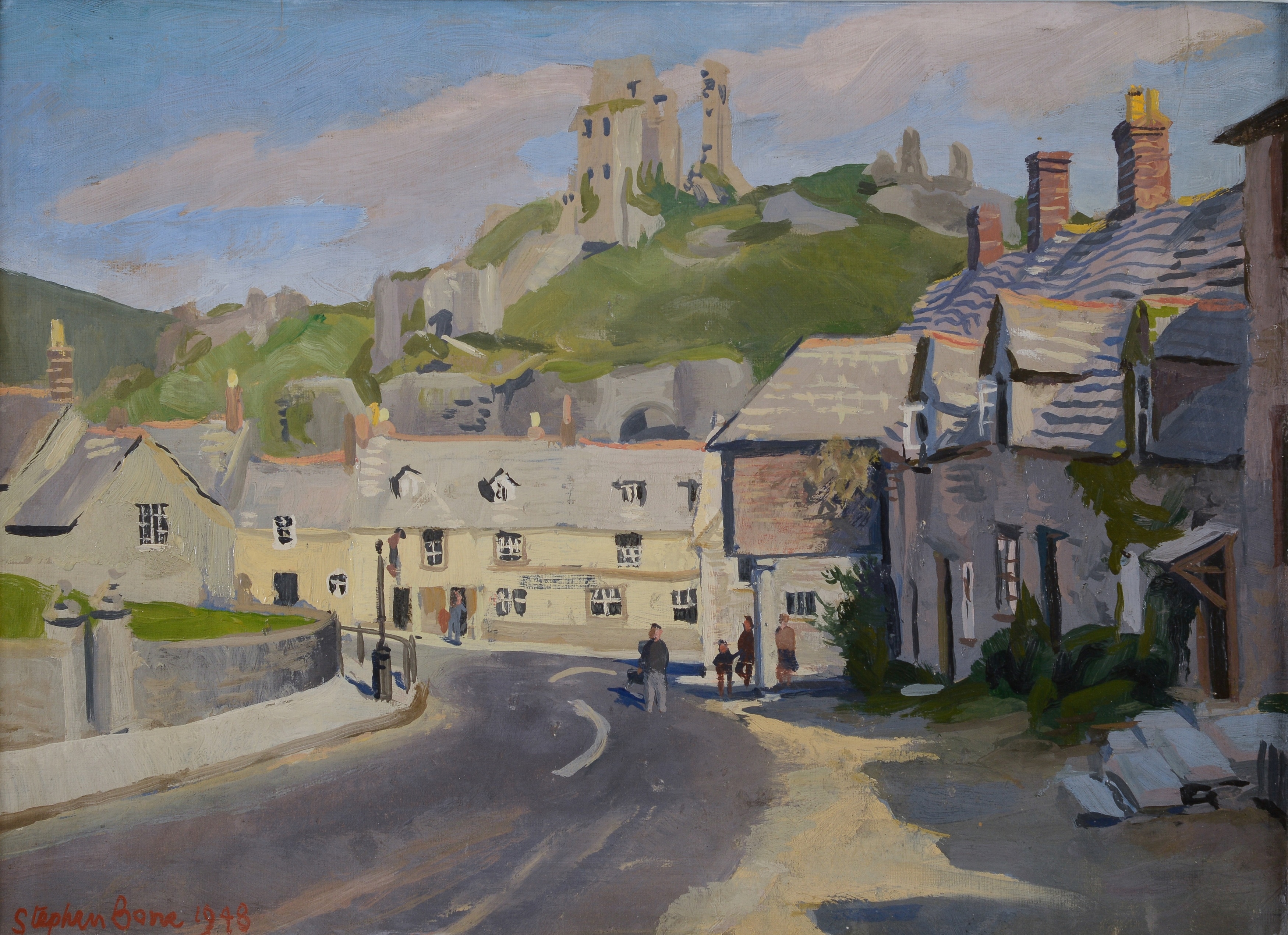Stephen Bone | Corfe Castle Waiting for the Bus (1948) | MutualArt