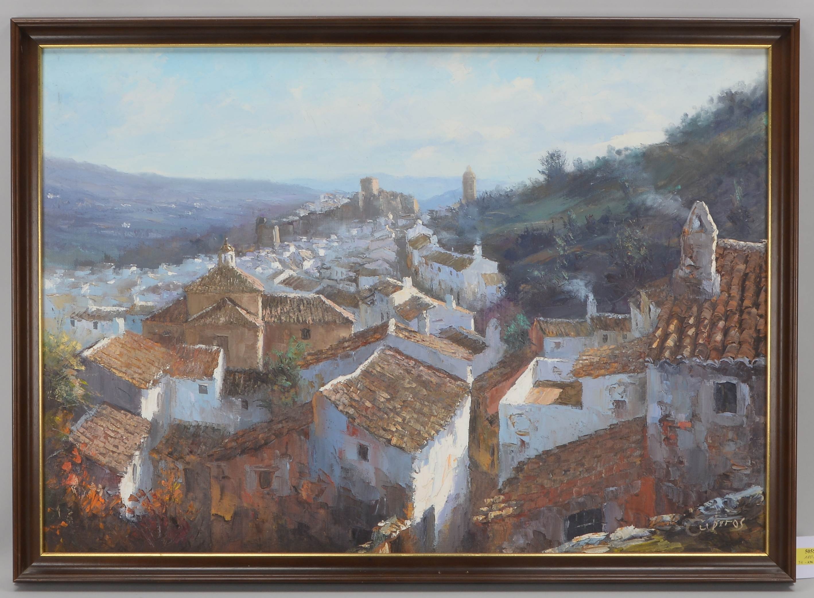 Manuel Cuberos | A landscape scene depicting a Spanish town with ...