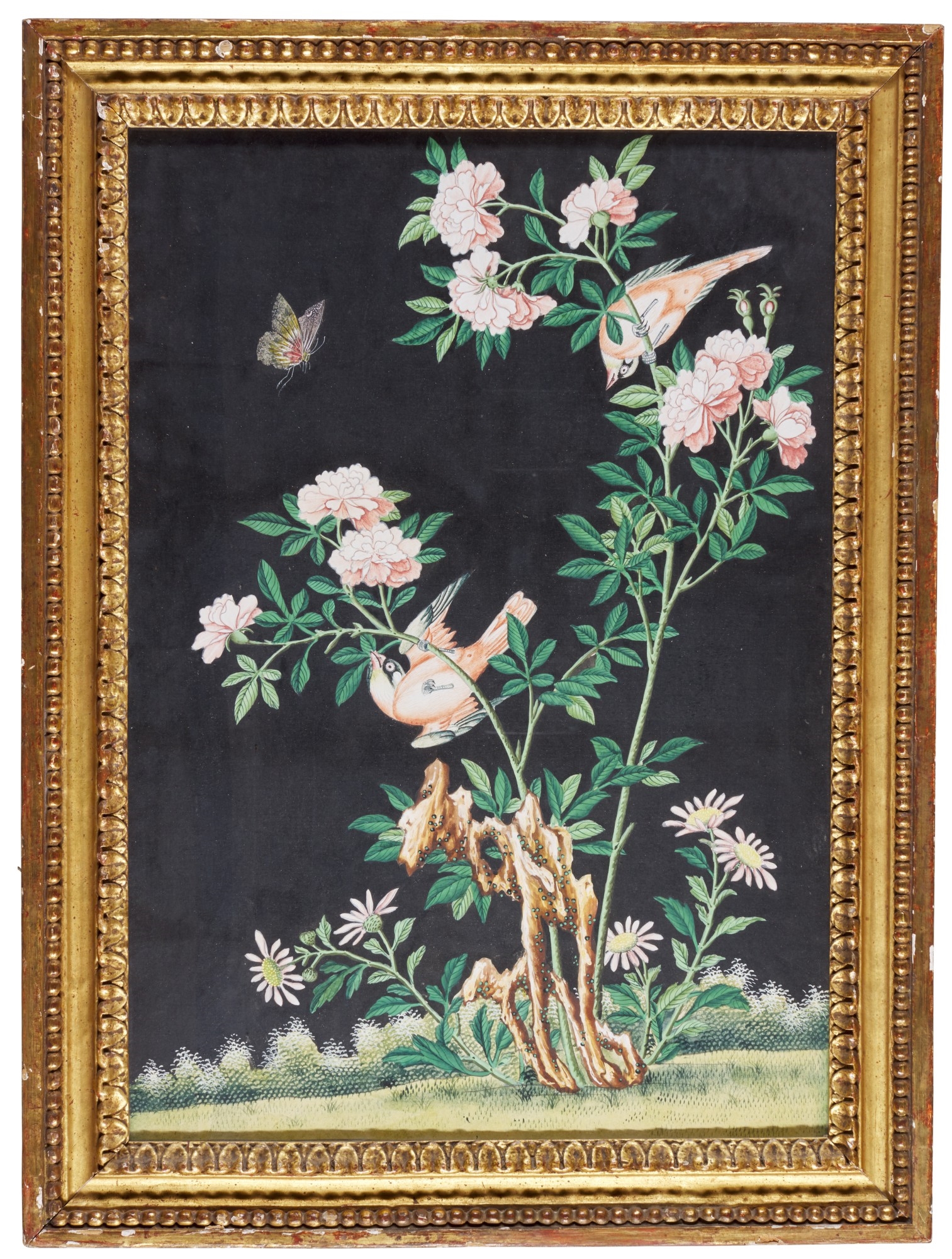 Chinese Export School | A Chinese Export painting of finches and a ...
