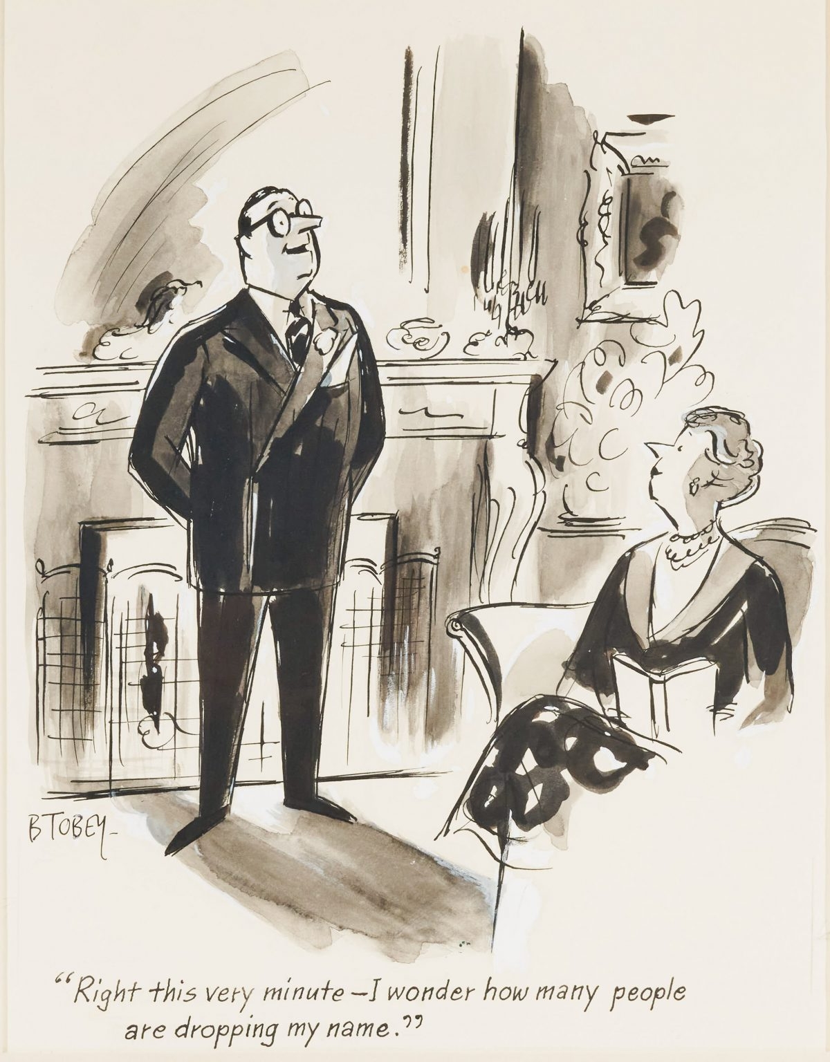 Barney Tobey | Untitled New Yorker Illustration ‘Name Dropping’ | MutualArt