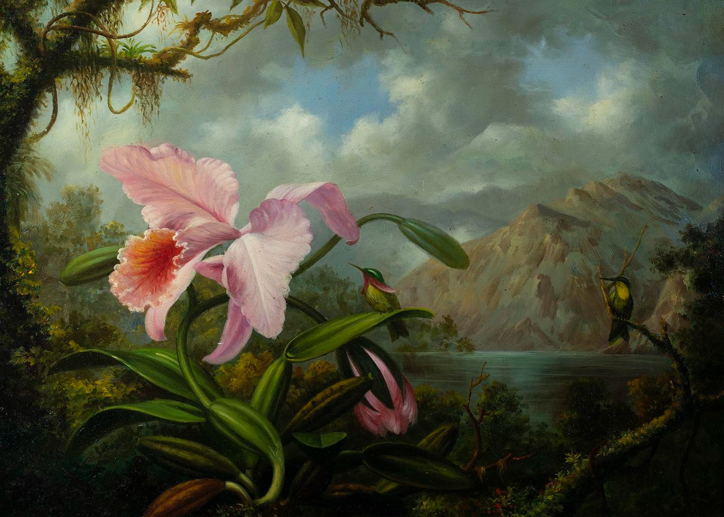 Martin Johnson Heade | Hummingbirds and Pink Blooms | MutualArt