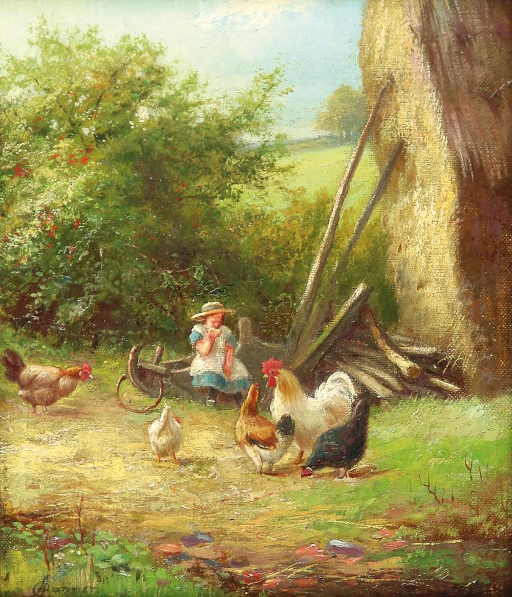 Alfred Banner | An einem Heuhaufen sitzendes Mädchen mit Butterbrot u ...