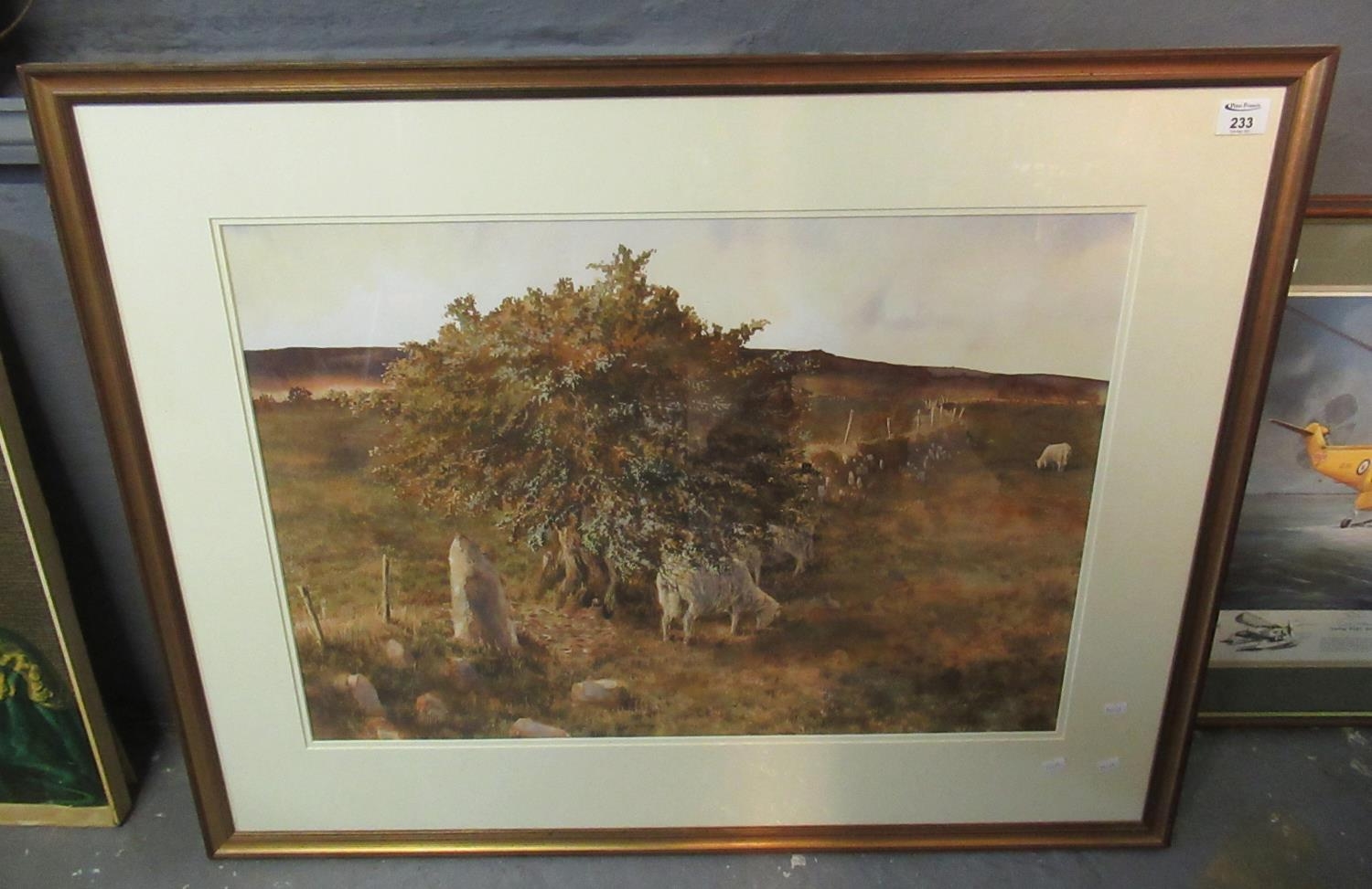 David Tress | Expansive Landscape with Tree, Hedges and Stone Wall ...