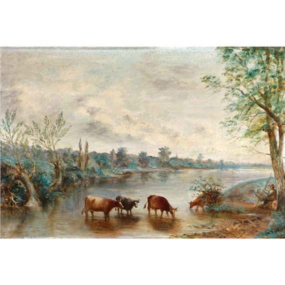 J.W. Eaton | Paisaje con ganado (1900) | MutualArt