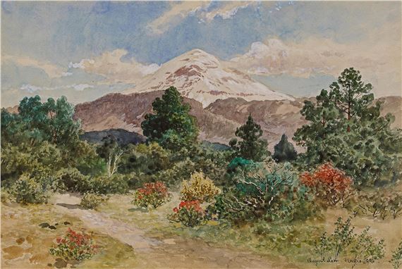 August Löhr | The Snow-Covered Volcano Popocatépetl in Mexico. (1908 ...