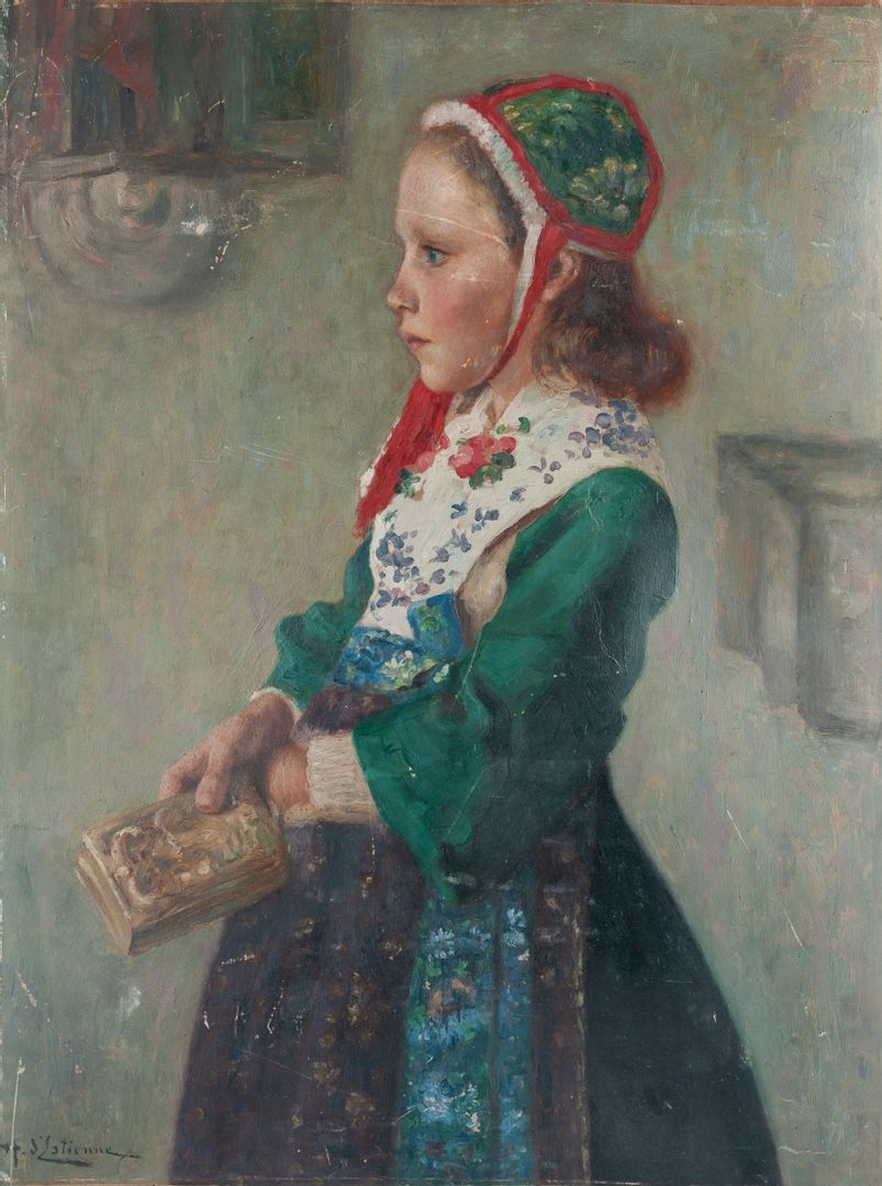 Henry d'Estienne | Portrait de petite fille au livre | MutualArt